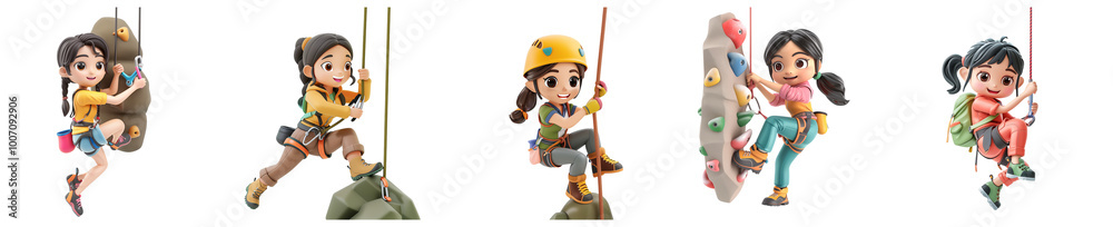 Asian woman mascot rock climbing, 3D cartoon illustration, isolated on ...