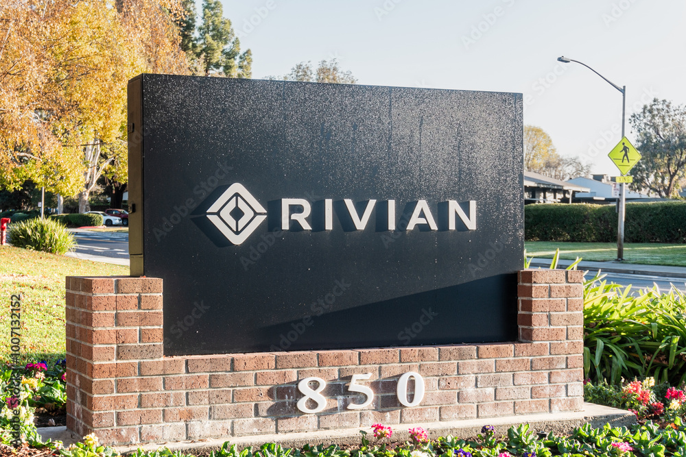 Sep 12, 2020 Palo Alto / CA / USA - Rivian logo at their Silicon Valley ...