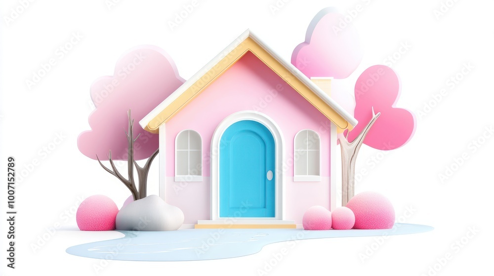 Cute house clipart featuring pastel colors, rounded shapes, and a ...