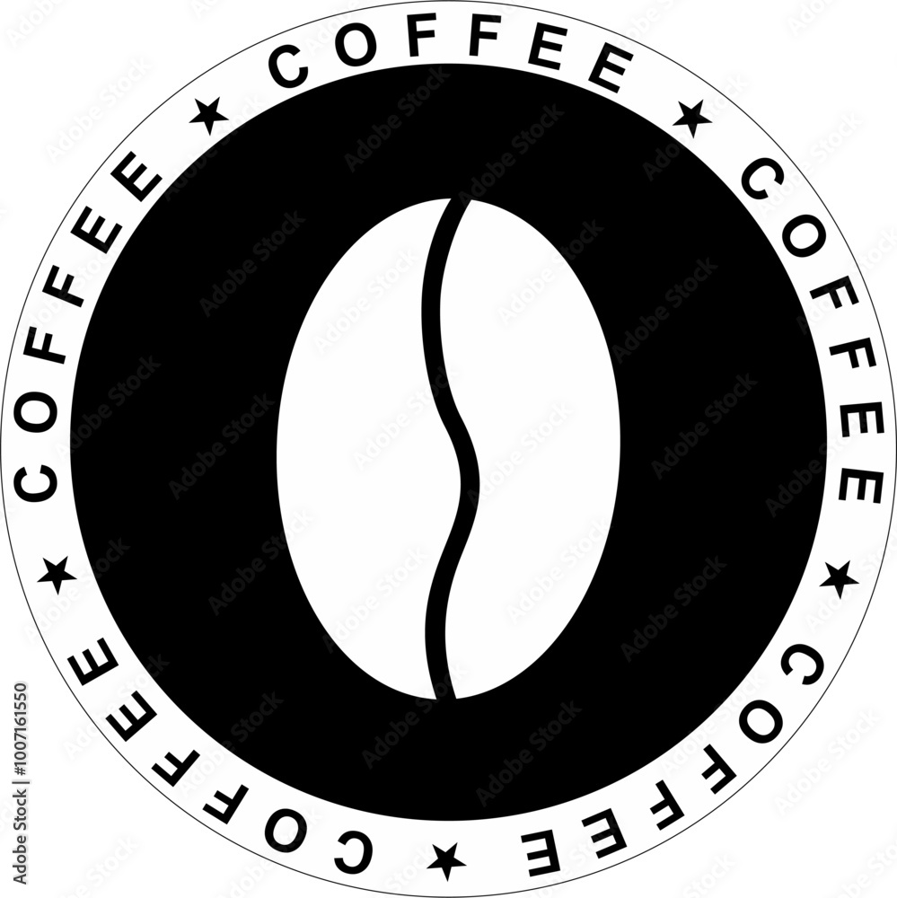 Stylized circular logo vector with ‘COFFEE’ and a split coffee bean ...