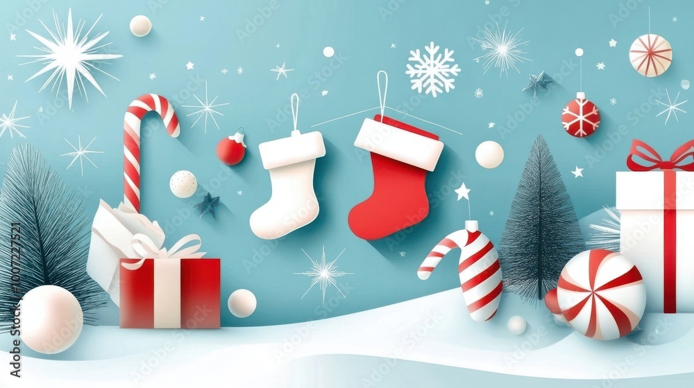 Whimsical social post featuring holiday icons like candy canes ...