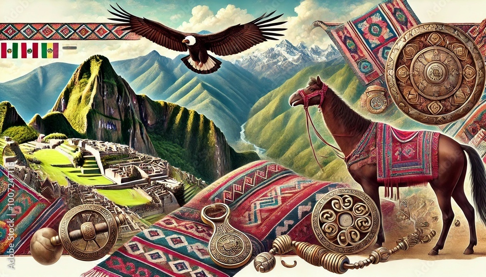Symbols of Peru - Andean Condor and Machu Picchu Stock Illustration ...