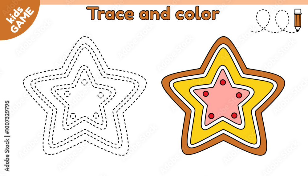 Christmas kids educational game Tracing lines. Cartoon gingerbread star ...