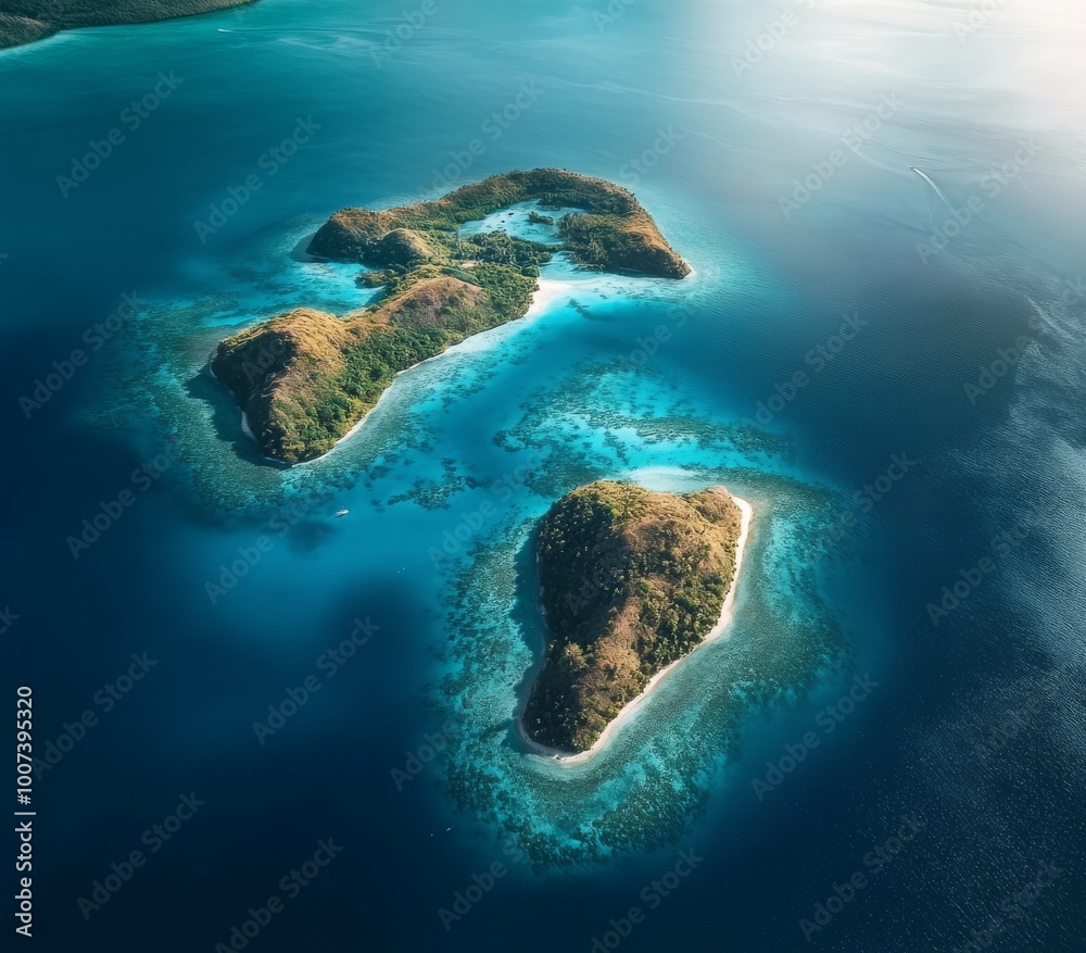 This aerial photo shows the Fiji Islands group of atolls and reefs in ...
