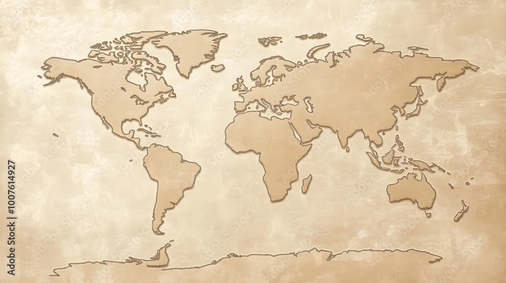 Realistic world map illustration featuring continents and oceans, set ...