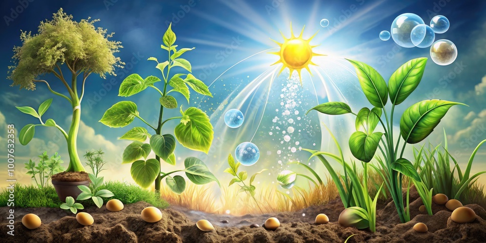 Detailed Illustration of Photosynthesis Process in Plants with Sunlight ...