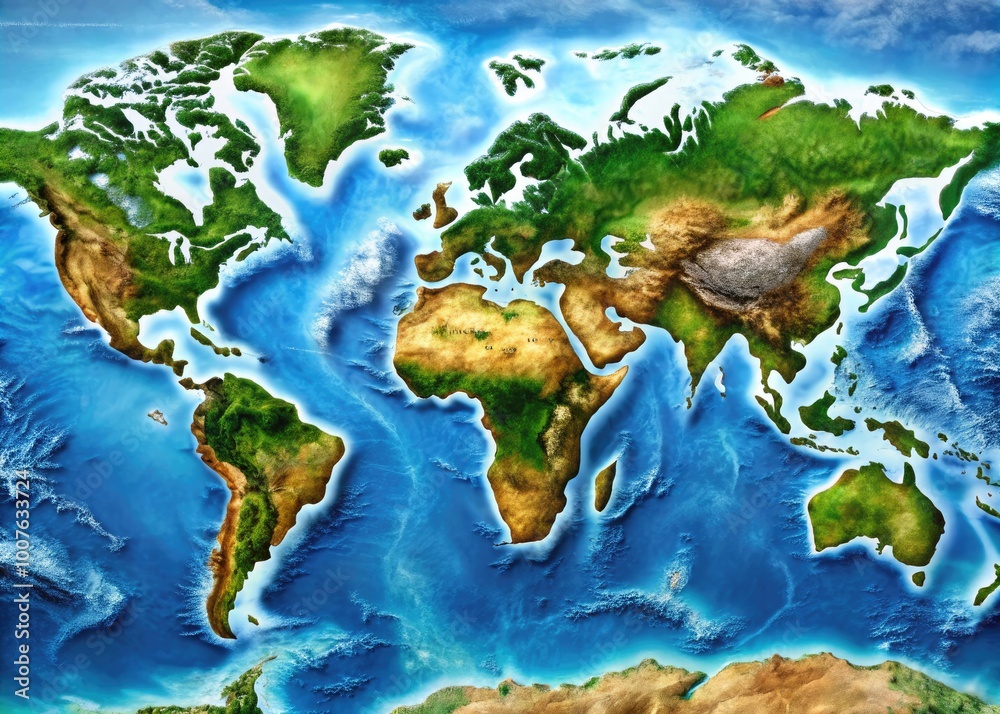 Detailed Topographical Map of the World Featuring Elevation, Terrain ...