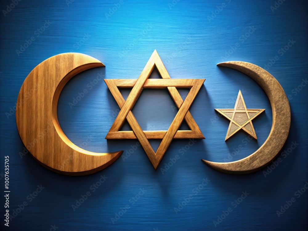 Diverse Symbols Representing Major Abrahamic Religions: Judaism ...