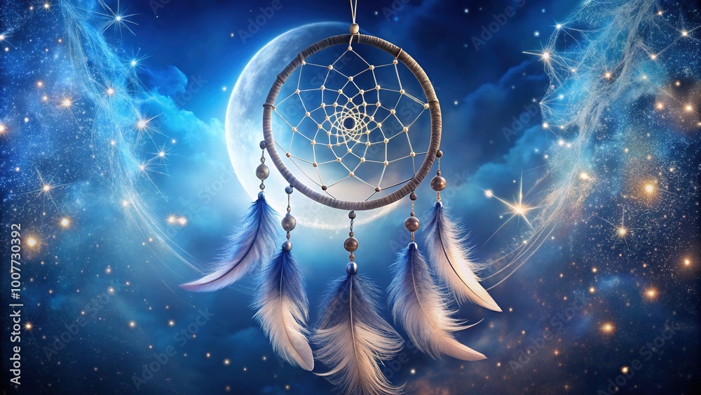 Delicate dreamcatcher with soft, feathery tendrils and shimmering web ...