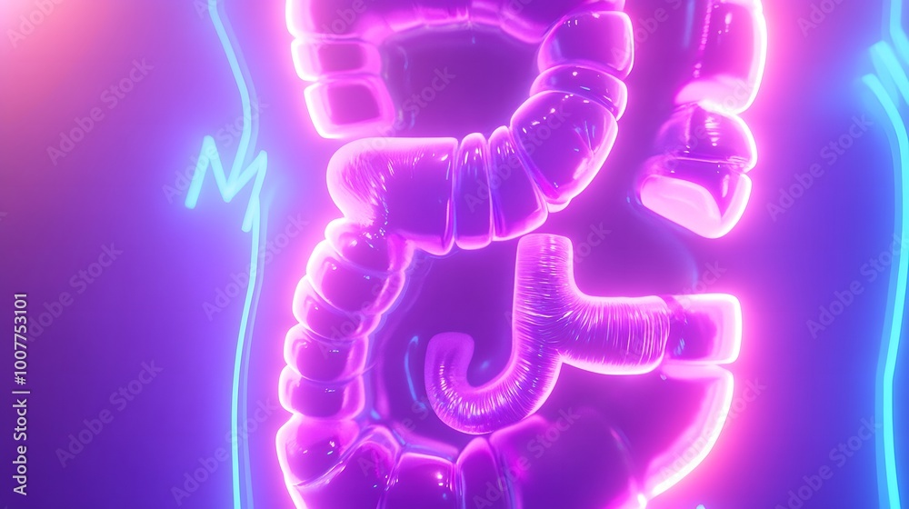 conceptual image showing the digestive system with soft, glowing arrows ...