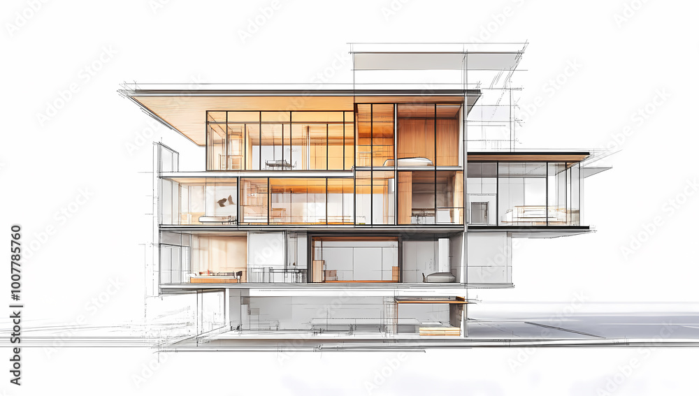 Modern two-story house cross-section CAD drawing by architecture ...