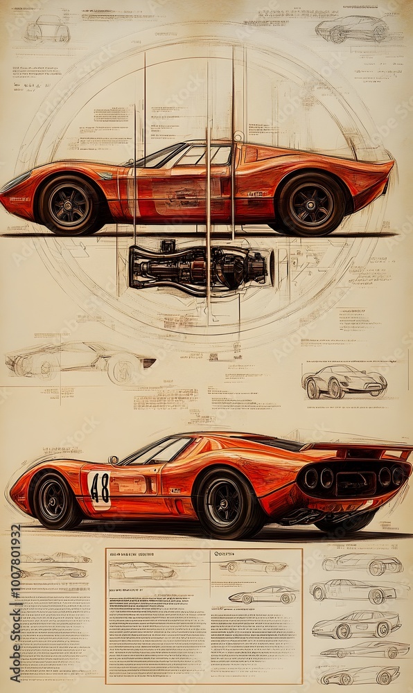 Detailed Advertising Poster of a Sleek and Powerful Sports Car with ...