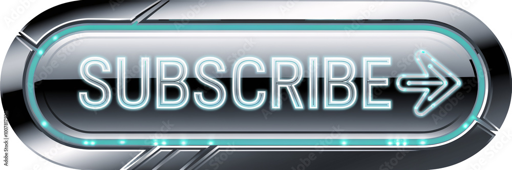 Futuristic metallic subscribe button with neon accents and a glowing ...
