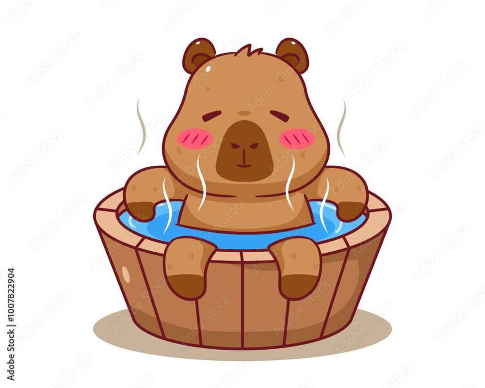 Cute Capybara in hot bathtub Cartoon Vector. Adorable and Kawaii Animal Concept Design. Hand ...