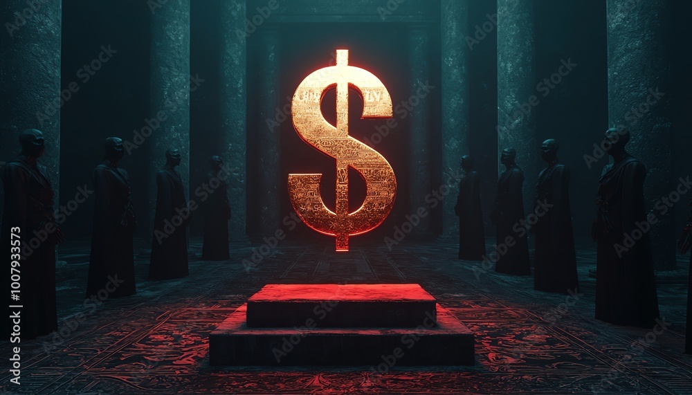 A striking digital artwork featuring a glowing dollar sign in a ...