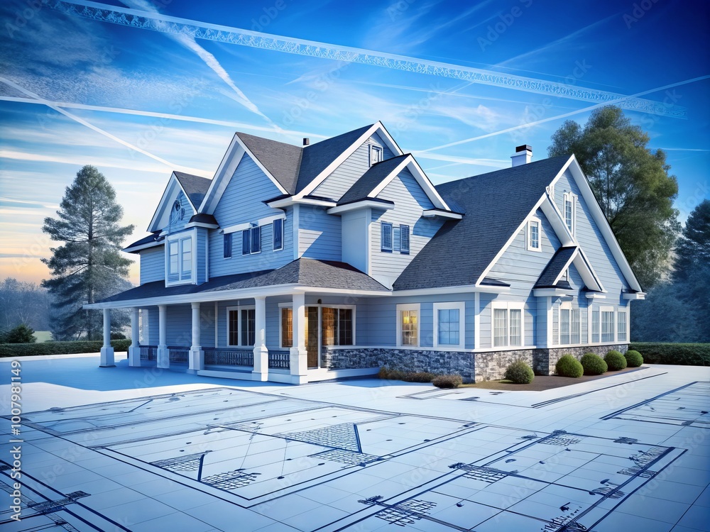 Architectural blueprints featuring a detailed house design for a modern ...