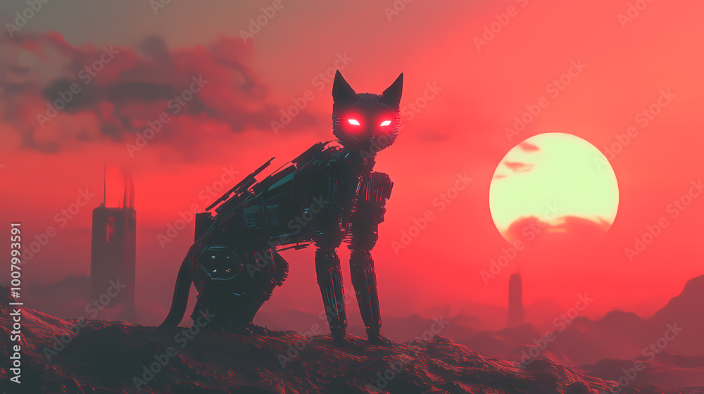 Robot cat overlord, octane render, cyberpunk, neo-tokyo, neon sunrise ...