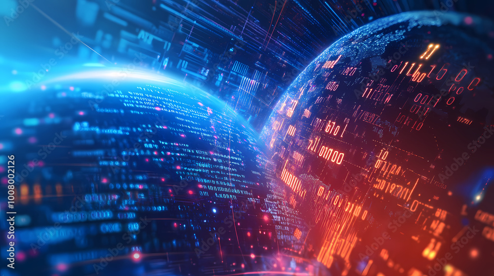 The graphical digital world background with an earth globe and digital ...