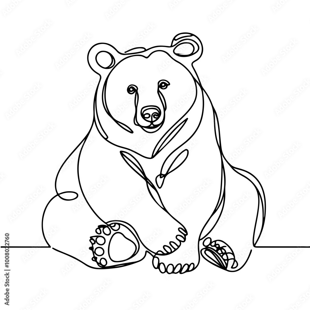 bear one line art family continuous drawing isolated on transparent ...