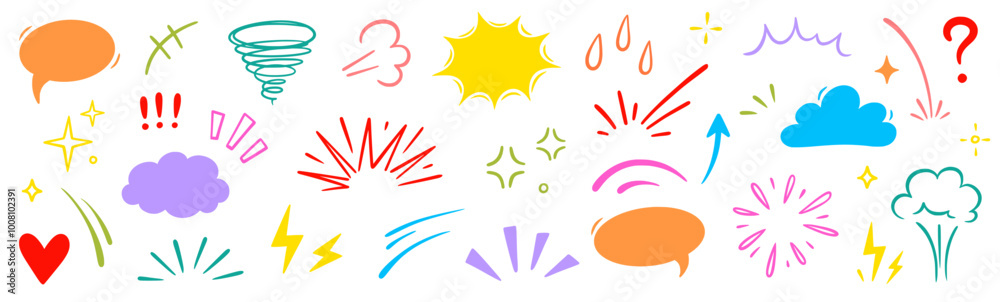 Comic cartoon effect cute element set. Comic speech bubble, emoji ...