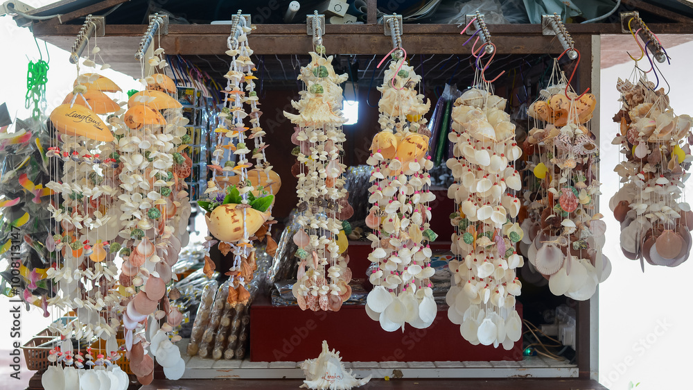 Langkawi, Malaysia: October 3rd, 2024: The wind chimes are made with ...