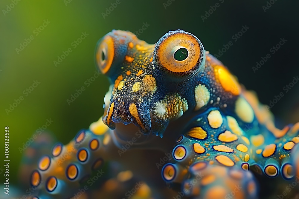 Macro Photography of a Vibrant Blue-Ringed Octopus with Striking Orange ...