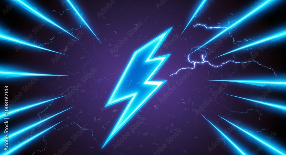 Neon blue thunder sparks with flickering effects in anime cartoon style ...