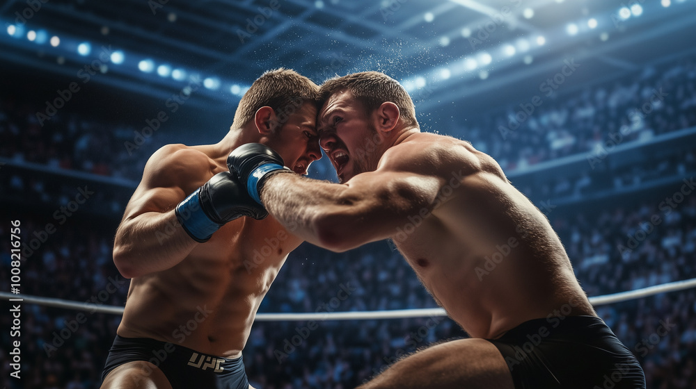 Two wrestlers fighting in the ring, one trying to escape from a strong ...