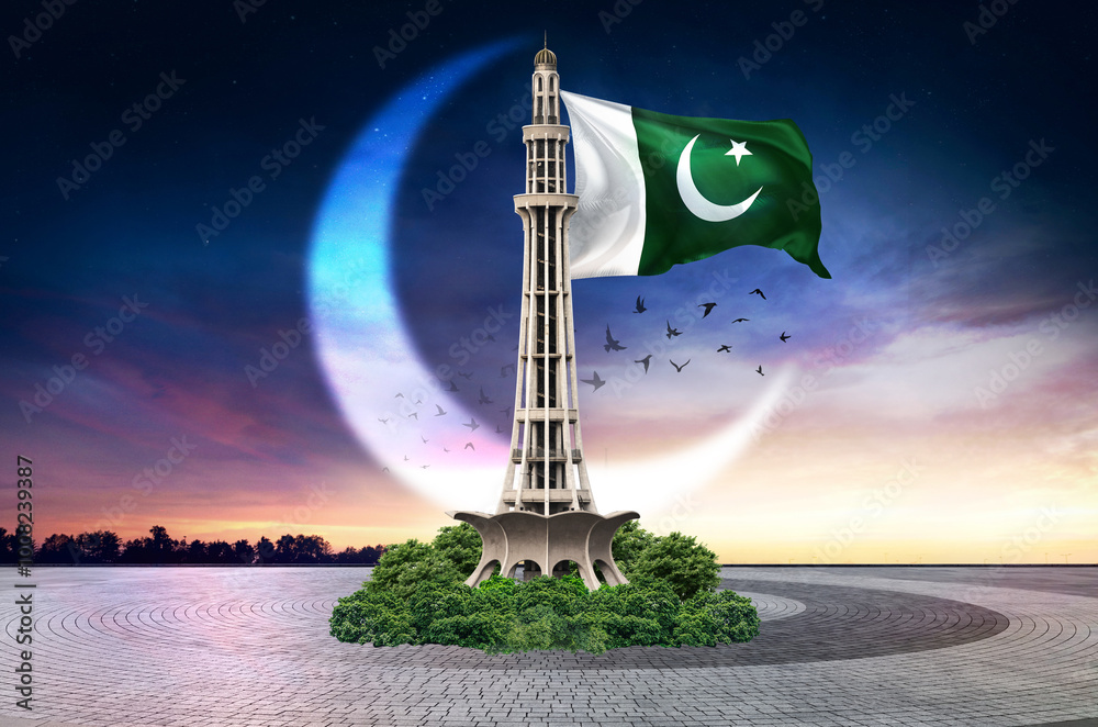 Beautiful landmark of "Minar e Pakistan" Stock Illustration | Adobe Stock