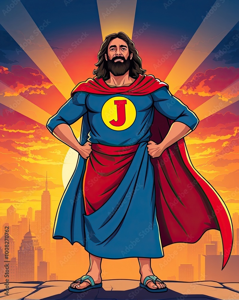 Cartoon illustration of super man king jesus christ superhero Stock ...