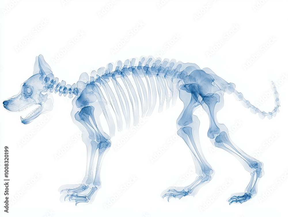 Transparent skeleton of a dog, highlighting the skeletal structure for ...