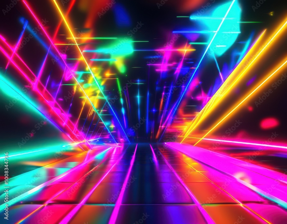 Dazzling retro disco background with vibrant neon colors and abstract ...