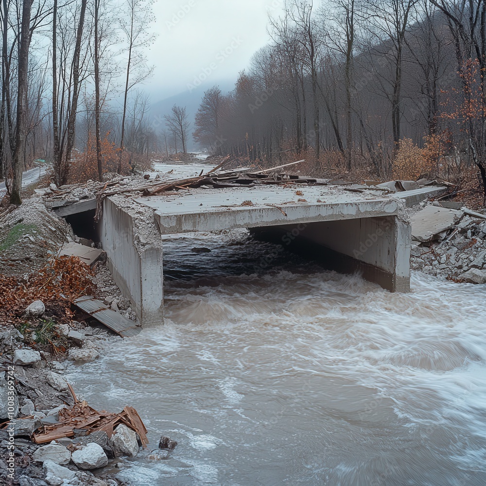 Destroyed River Bridge After Major Flood, Infrastructure Damage Stock ...