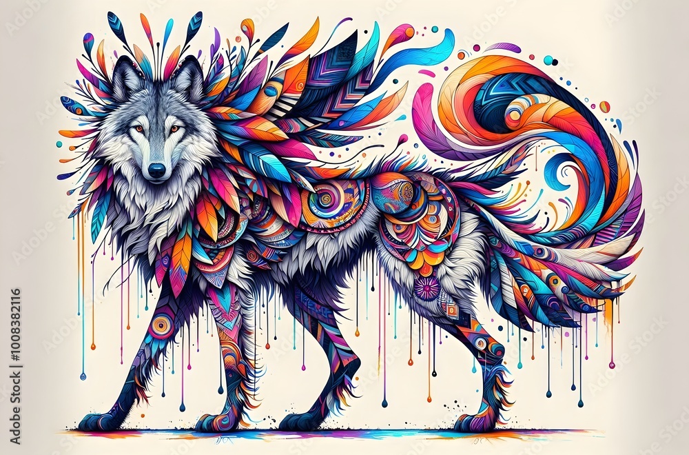 "Lobos Cósmicos: Espíritus de Colores" Stock Illustration | Adobe Stock