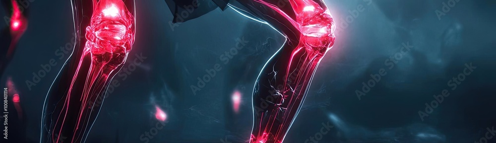 Futuristic knee joint design illuminated in red, showcasing advanced ...