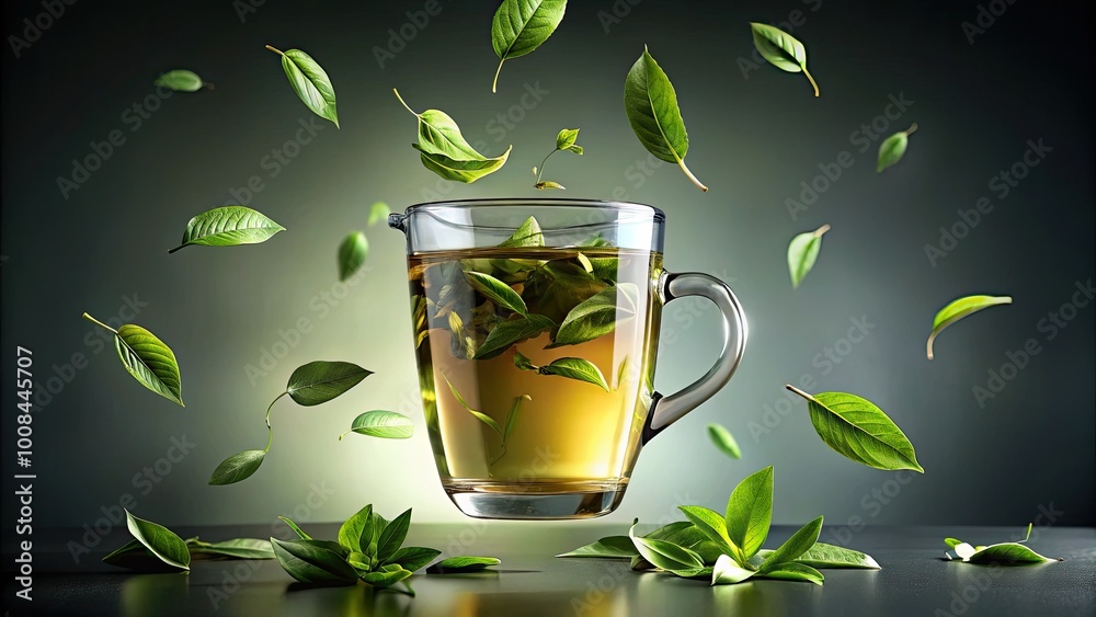 Dissected floating tea leaves in a beverage plant drink composition ...