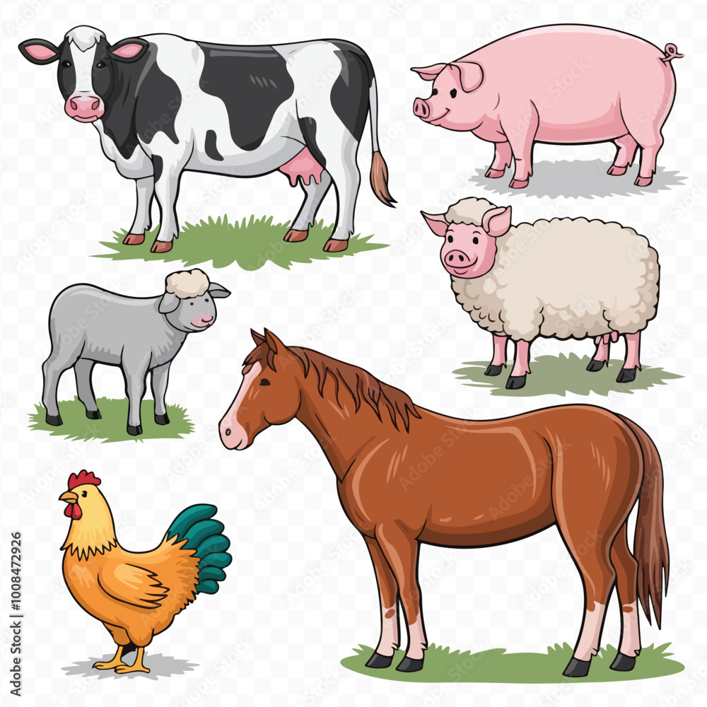 Famer Animal Clipart Bundle on transparent Background with cow chicken ...