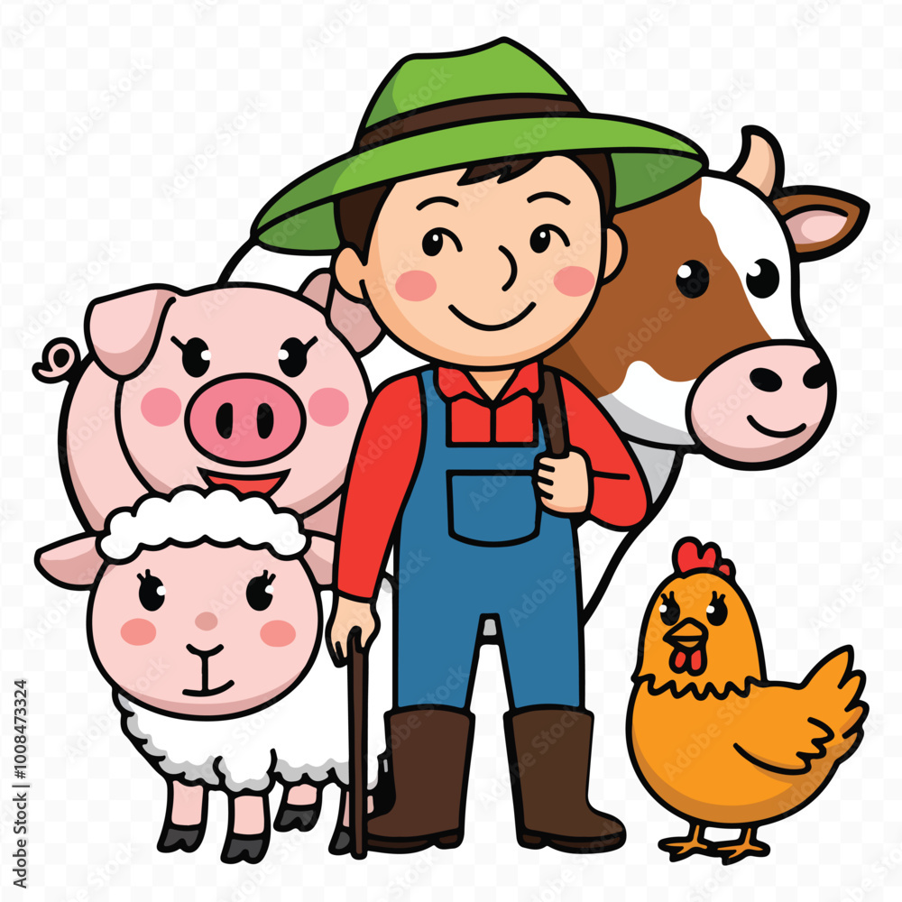 Famer Animal Clipart Bundle on transparent Background with cow chicken ...