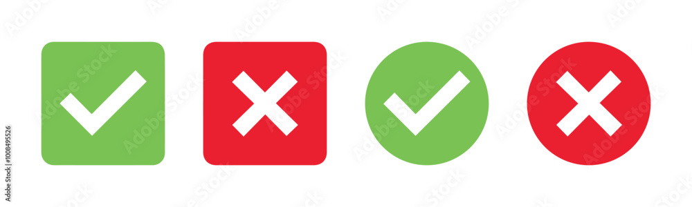 check mark icon button set. check box icon with right and wrong buttons and yes or no checkmark ...