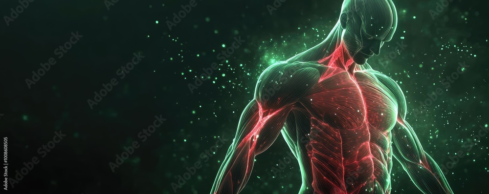 A striking illustration of a human body with vibrant energy patterns ...