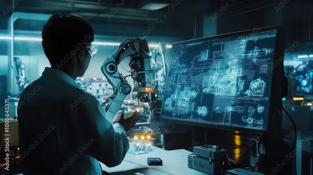 Industry 4.0, Engineer use monitoring system software and record data ...