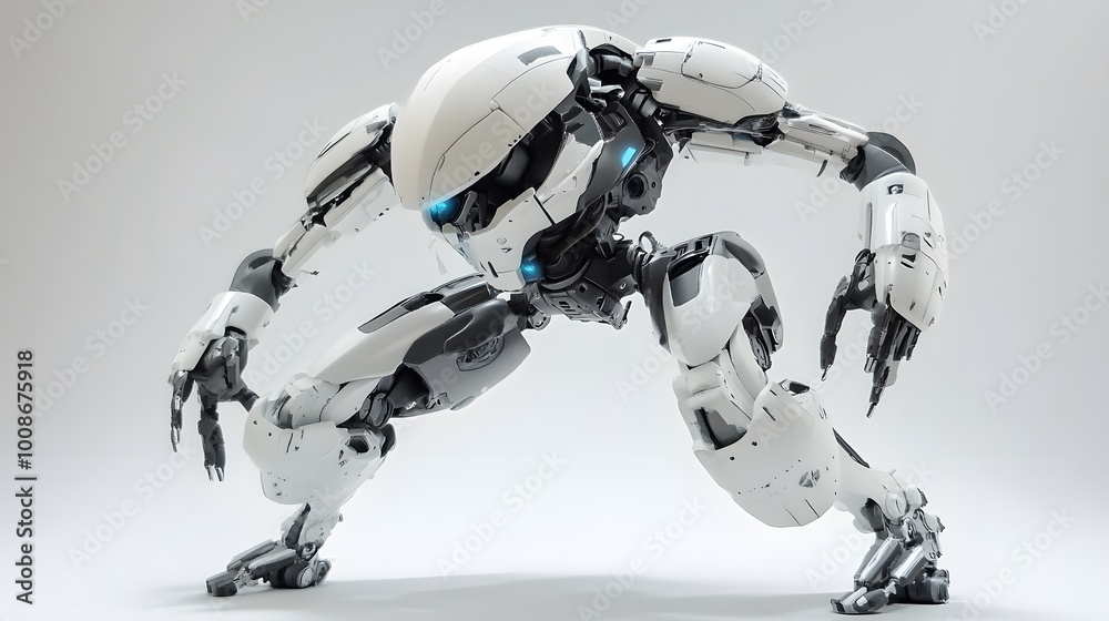 Realistic mecha figure in dynamic pose with articulated limbs and gear ...