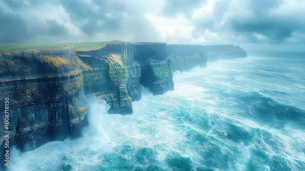 cliffs of moher rising majestically from the atlantic ocean dramatic ...