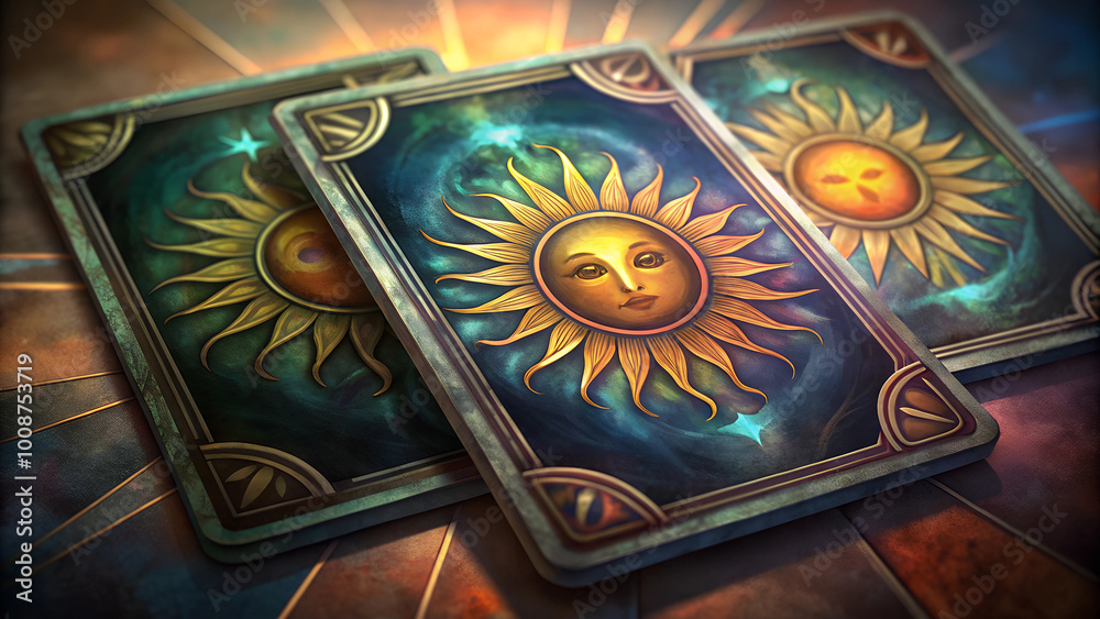 Tarot cards with sun symbols on a mystical background showcasing ...