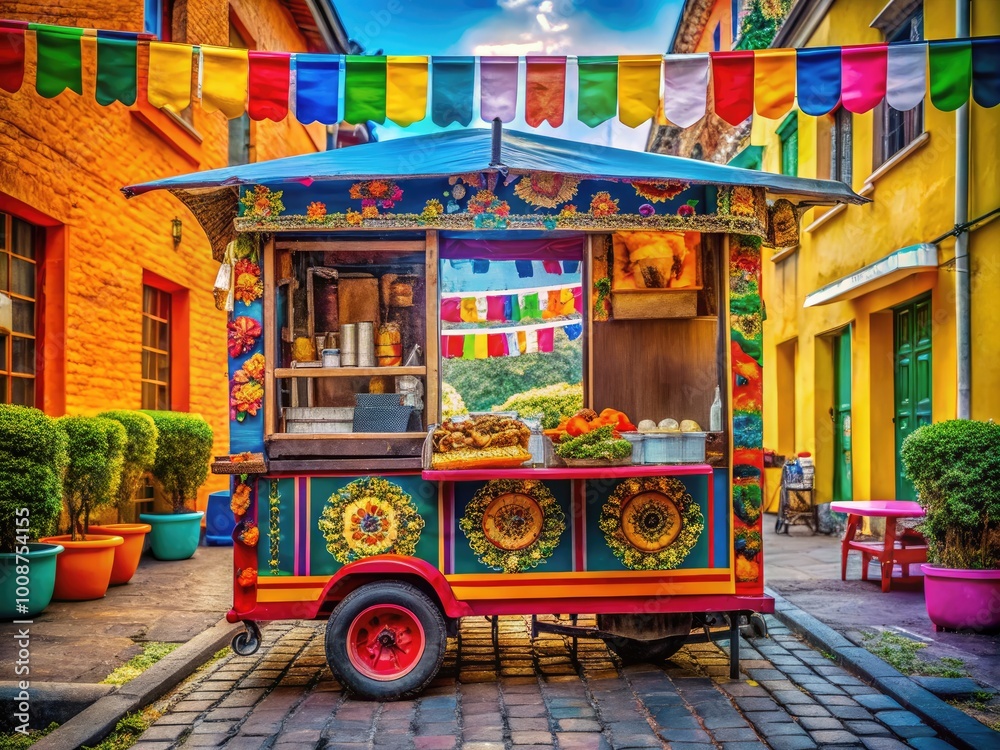 Vibrant Mexican Food Cart Serving Delicious Tacos and Traditional ...