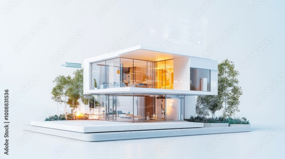 Smart home or IoT technology concept A 3D scale model of a contemporary ...