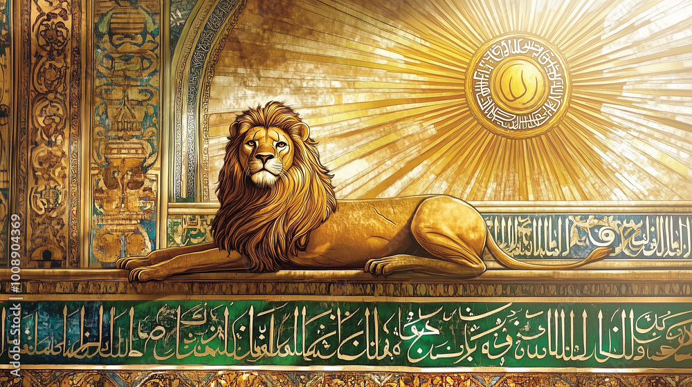 The historic Lion and Sun emblem of Iran features a majestic lion with ...