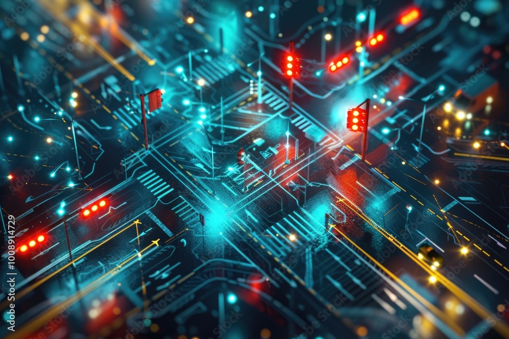 Smart city network for digital traffic management on highways. Stock ...