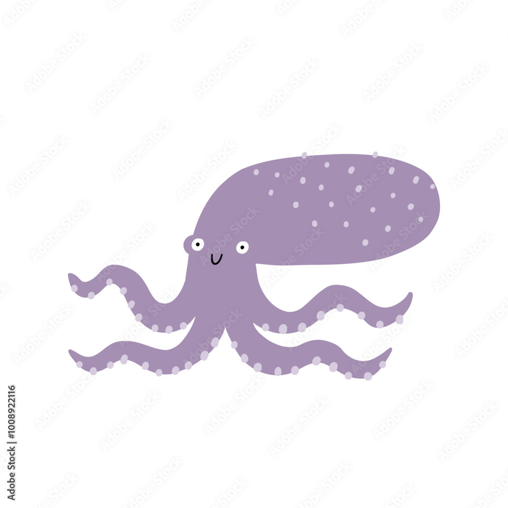 Cute cartoon undersea world. Deep Ocean animal - octopus. Vector border ...