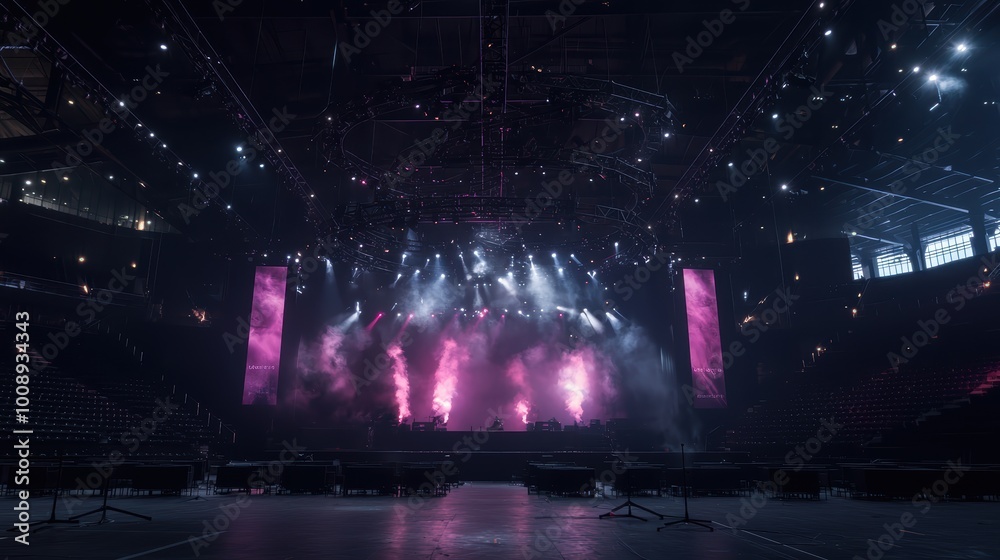 Illuminated Concert Venue with Dynamic Circular Lighting Truss and ...